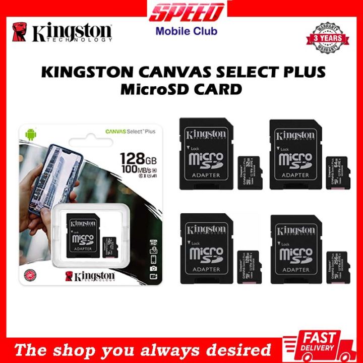 KINGSTON CANVAS SELECT PLUS MICRO SD CARD | 32GB/64GB/128GB/256GB | BRAND NEW | 3 YEAR WARRANTY ...