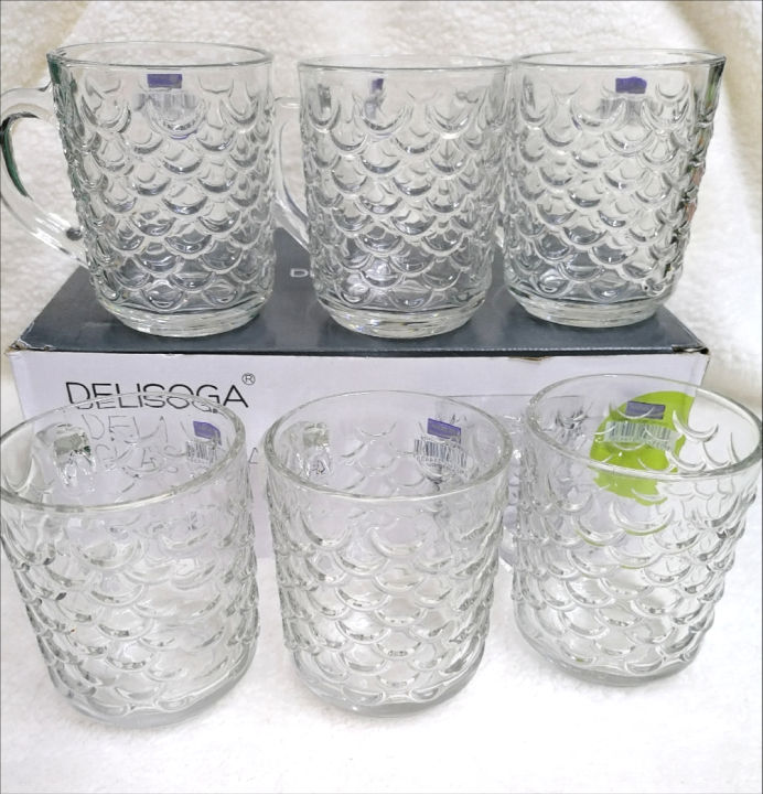 Deli Delisoga 225ml Glassware Glass Clear Drinking Mug Set 6pcs Coffee ...