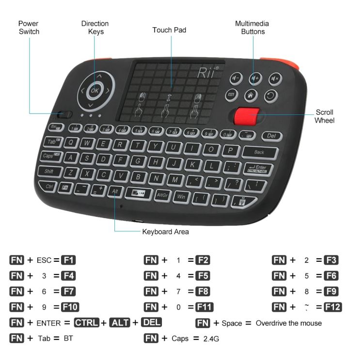 new Rii I4 Mini Bluetooth Wireless Keyboard With Touchpad 2.4Ghz ...