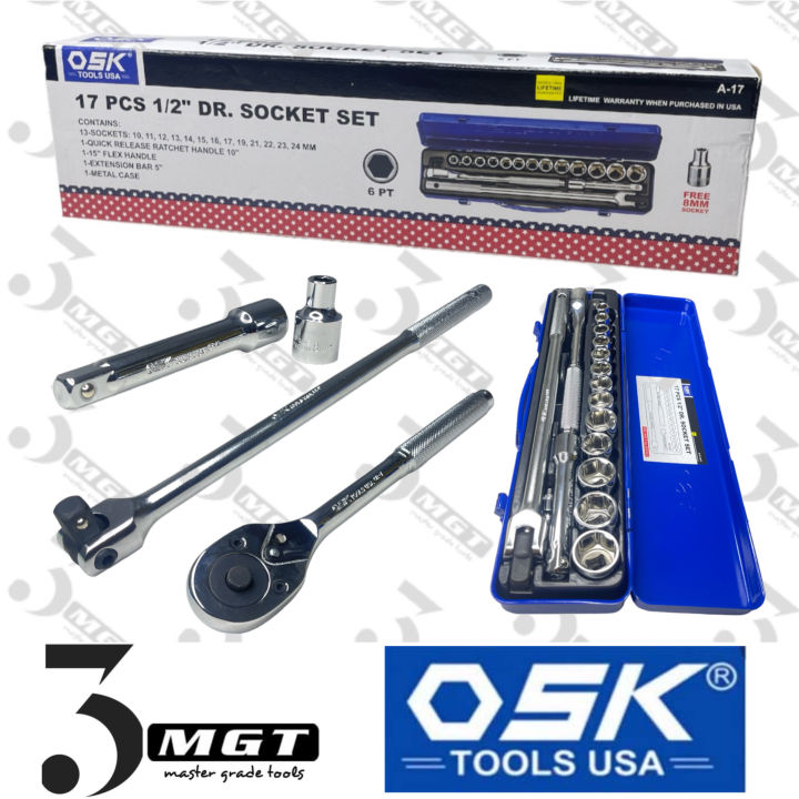 OSK TOOLS USA 17PCS 1/2 DRIVE SOCKET WRENCH SET 6 POINTS | Lazada PH