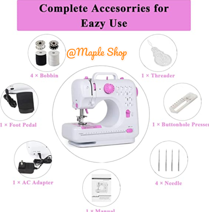 (MAPLE SHOP) pink portable sewing machine set with pedal and charger ...
