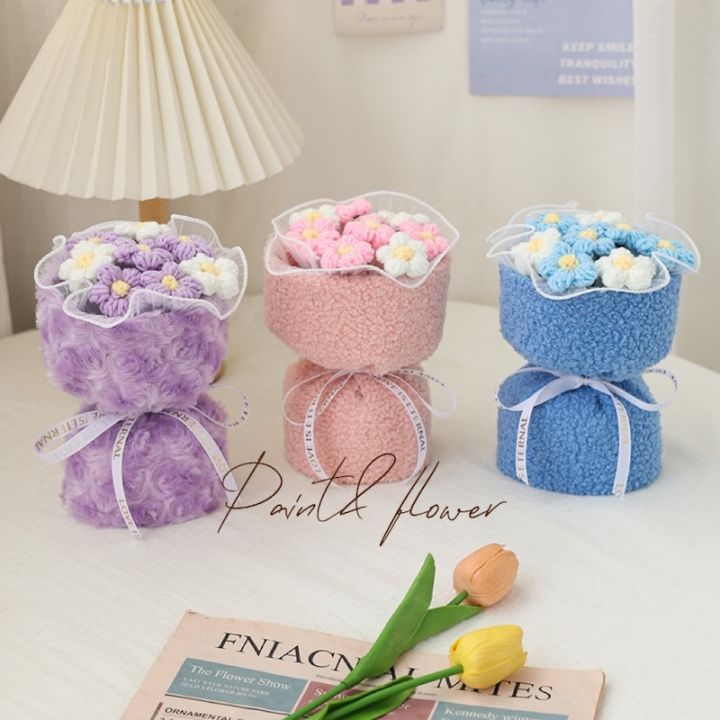 knitted flower mini puff bunch bouquet Birthday gift for besties ...