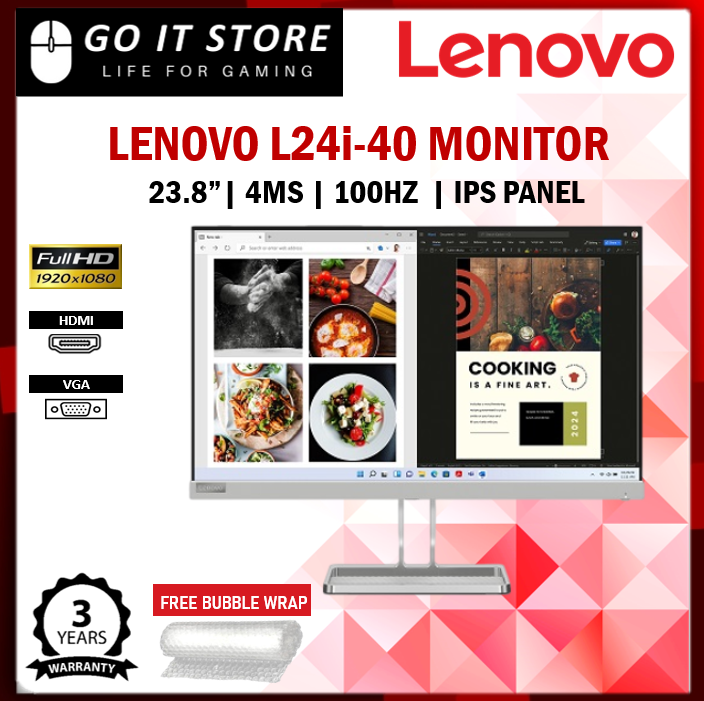 LENOVO Monitor L24I-40 / L27I-40 24" 27" IPS FHD 100Hz 4ms Build in ...