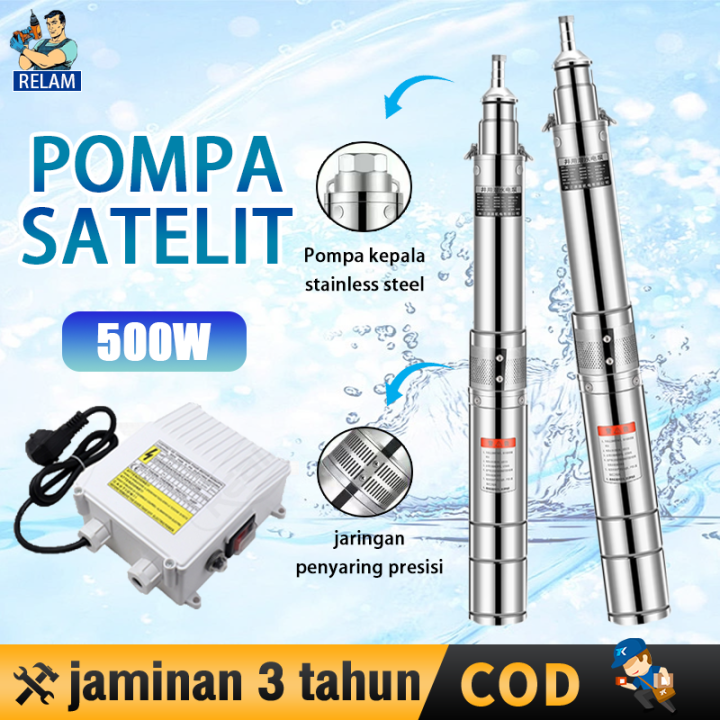 REAIM Pompa Air Sumur Dalam 500W kabel 30 meter Pompa Submersible ...