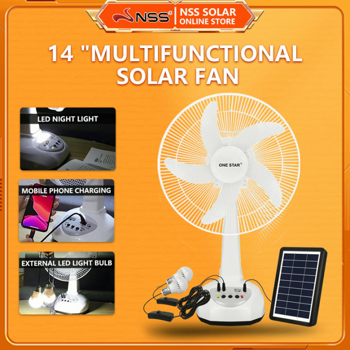 NSS 14 inch solar electric fan with panel rechargeable fan with ...