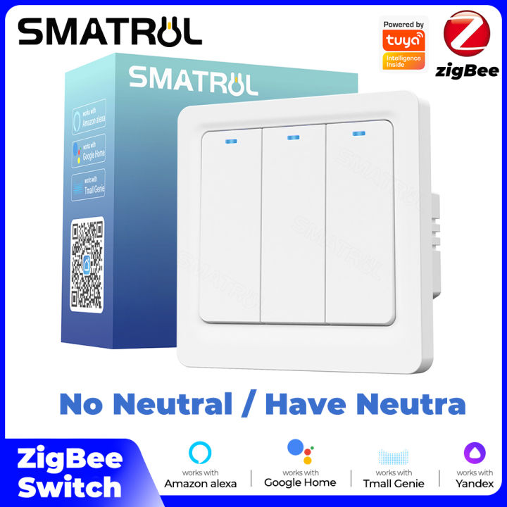 SMATRUL Tuya Zigbee Smart Push Switch Light, No Neutral Wire, No ...