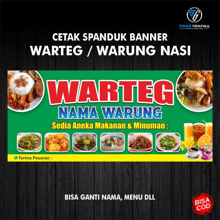 Spanduk Warteg / Warung Nasi, Desain Custom Bisa Ganti Nama, Menu dll ...