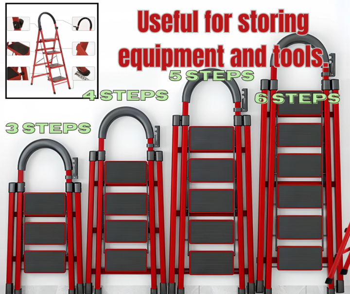 Heavy Duty Folding Ladder in 3/4/5/6 Steps Foldable Ladder Non-Slip and ...