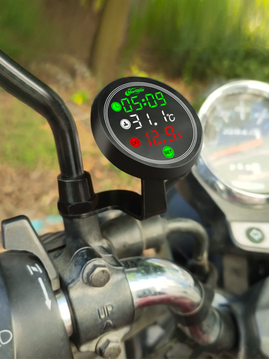 RF 9-24V Motorcycle Thermometer LED Digital Display Electronic 4 In 1 ...