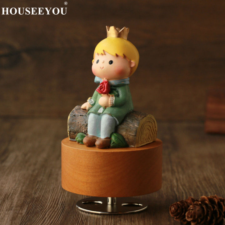 Retro Wooden Rotating Music Box Craft Gift Home Decoration With Little ...