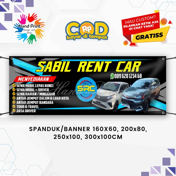Cetak Spanduk Banner Jasa Sewa Mobil MMT Spanduk Custom 300x100CM ...