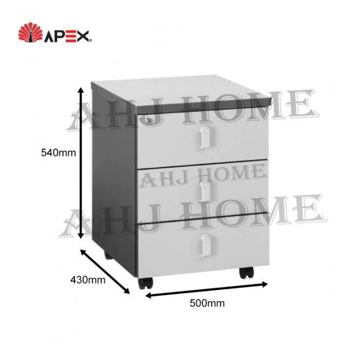 Apex mobile pedestal 3 doors drawer with lock / 3 tingkat laci / laci ...