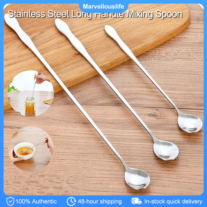 Stainless Steel Long Handle Mixing Spoon Tea Coffee Ice Cream Dessert ...