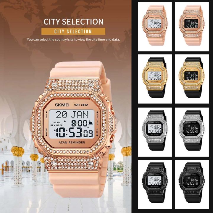 Men Digital Watch Muslim Watch Qibla Time Reminder Name Display Qibla ...