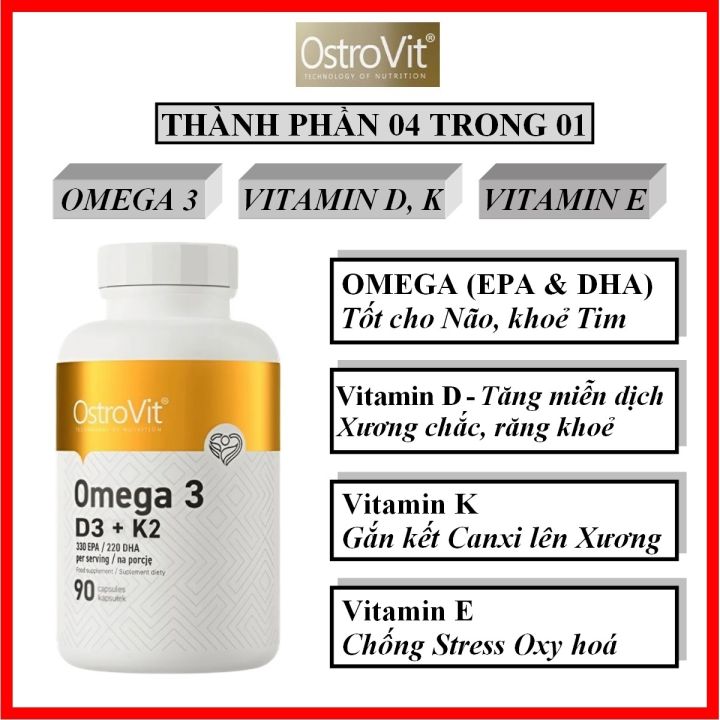 OstroVit Omega 3 EPA DHA + Vitamin D K2 E Capsules - Bone & Heart ...