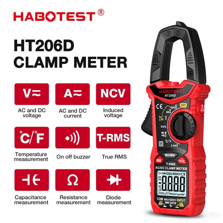 HABOTEST HT206 Digital Clamp Meter DC/AC 600A Multimeter Ammeter Tester ...