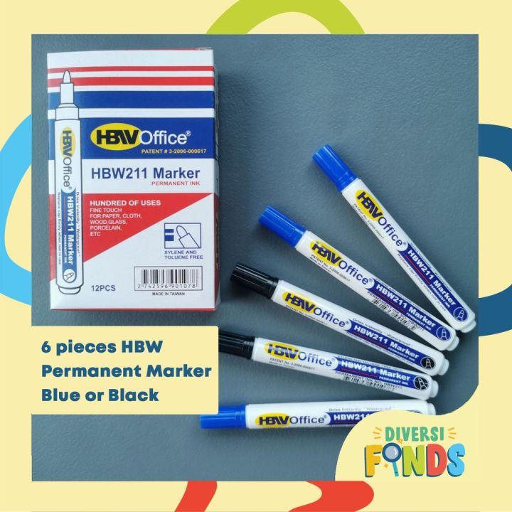 6 pcs HBW Permanent Marker / Pentel Pen Fine Color Black or Blue ...