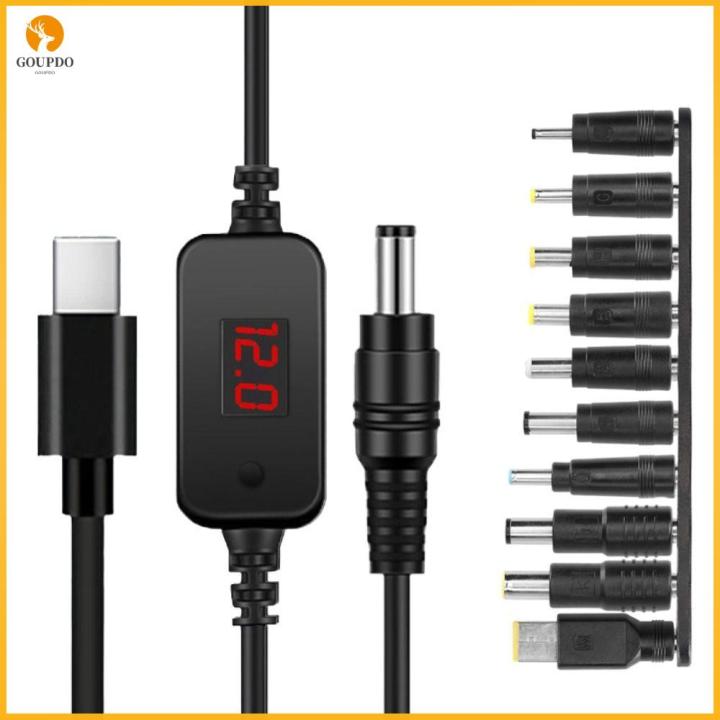 GOUPDO with 10 Connector Tips USB C to DC PD Adapter Cable 5V/9V/12V ...