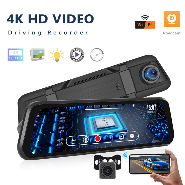 Podofo 9.66Inch Rear View Mirror Camera Dash Cam Front and Rear for Car ...
