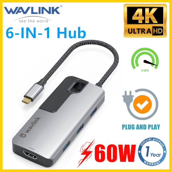 Wavlink USB C Hub PD 6 in 1 USB C Adapter Hub Dock 5Gbps Transfer Data ...