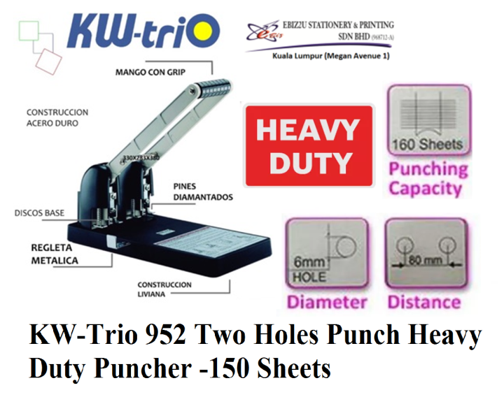KW-triO 952 Two Holes Punch Heavy Duty Puncher -150 Sheets Capacity (penumbuk 2 lubang, puncher ...