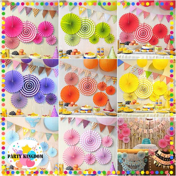 Party Kingdom Paper Fan Set Of 6 Backdrop Rosettes Party Fan Set Party ...