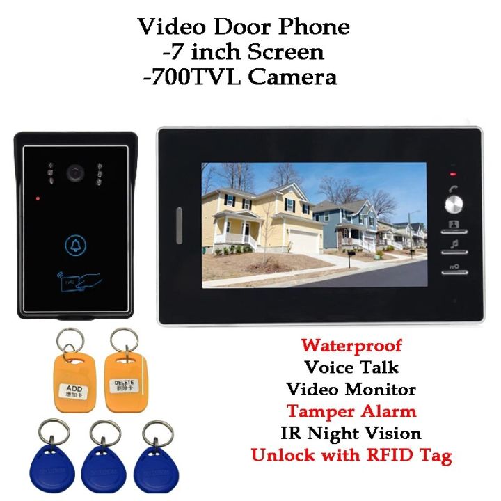 Home Doorbell Wired Video Intercom Camera Monitor Night Vision RFID Tag ...