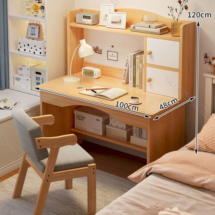 Wood Computer Desk Table with Bookshelf Integrated Desktop Home Study ...