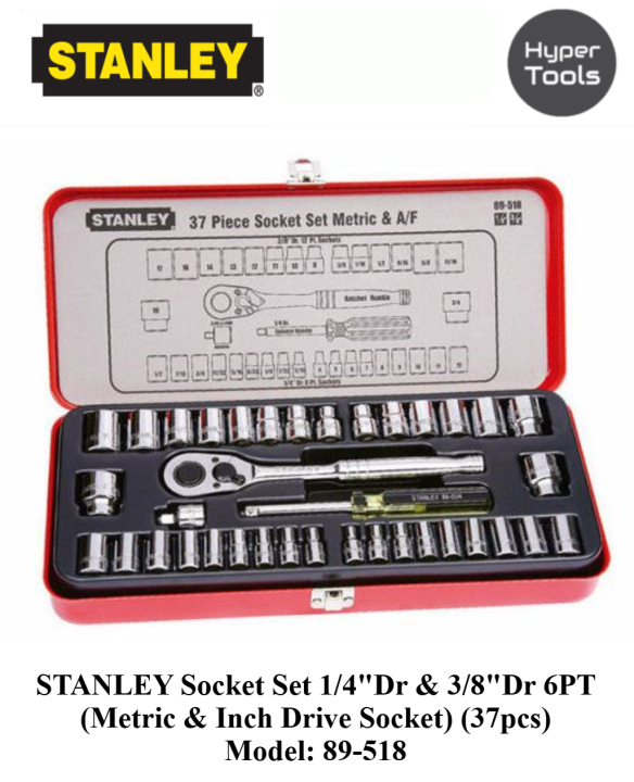 STANLEY Socket Set 1/4” Dr & 3/8” Dr 6PT - Metric & Inch Drive Socket ...