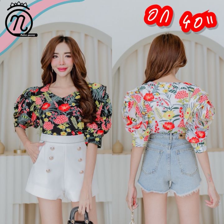 Nabee queeny เสื้อแขนกุหลาบ เสื้อแฟชั่นผญ เสื้อลายดอก เสื้อสงกรานต์ อก ...