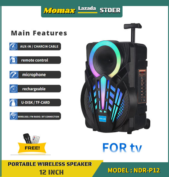 NDR-P12 12"Portable Wireless Bluetooth FOR TV Speaker, Trolley Karaoke ...