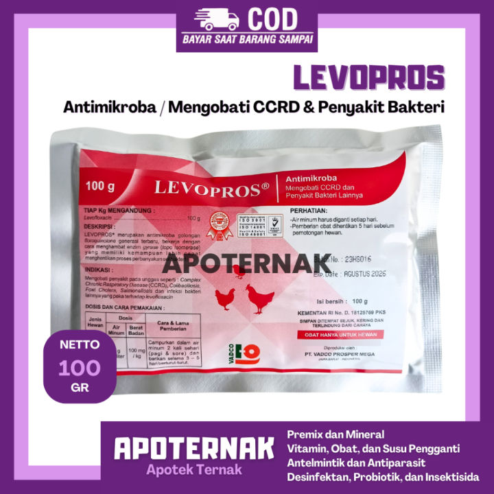 LEVOPROS 100 GRAM VADCO - Obat Ayam Cekres Batuk Crd Colibacilosis ...