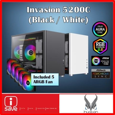 Invasion 5200C COMPACT M-ATX MicroATX Premium Case With ARGB FAN ...