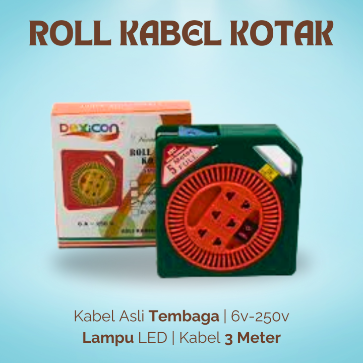 ROLL KABEL KOTAK 3 METER DEXICON ROLL KABEL TRAVEL STOP KONTAK 3 LUBANG ...