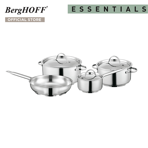 BergHOFF ชุดหม้อพร้อมฝาสแตนเลสสตีล รุ่น Essential ทนทาน 7 ชิ้น สีเงิน 1111033 | Lazada.co.th