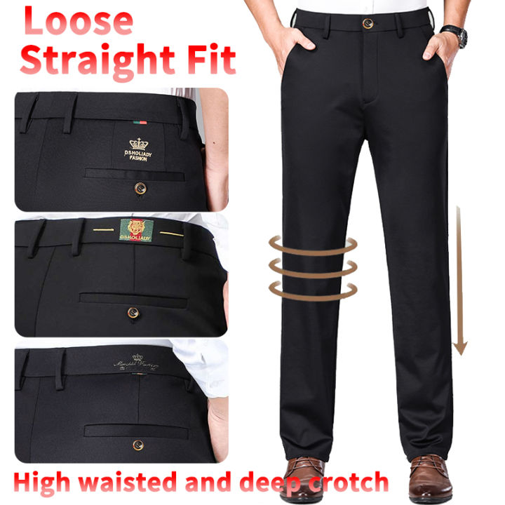 Men's business Casual Formal Pants Thin Office Loose Straight Fit ...