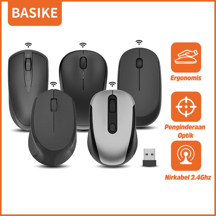BASIKE Murah Mouse Wireless 2.4Ghz 1000DPI Wireless Silent Click Ultra ...