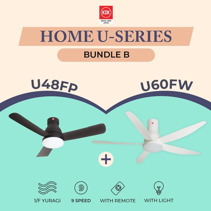 KDK DC Ceiling Fan with LED Light Home U-series Bundle B (U60FW+ U48FP ...