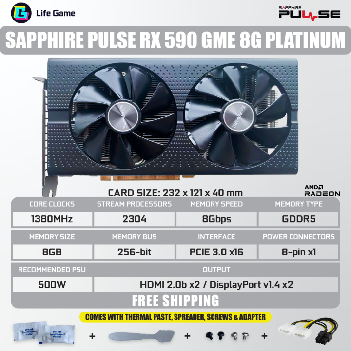 Used Sapphire RX590 590 2304sp 8G 8GB D5 DUAL FAN AMD GDDR5 256bit PCIE ...