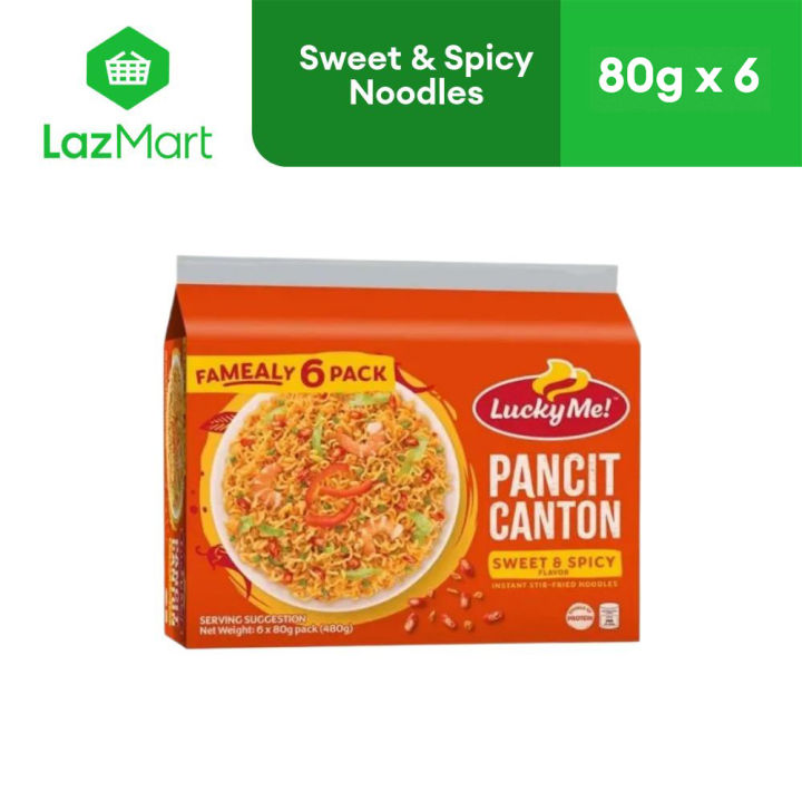 Lucky Me! Pancit Canton Sweet and Spicy Multipack 480g, Dry Instant Noodles 80g x 6 | Lazada PH