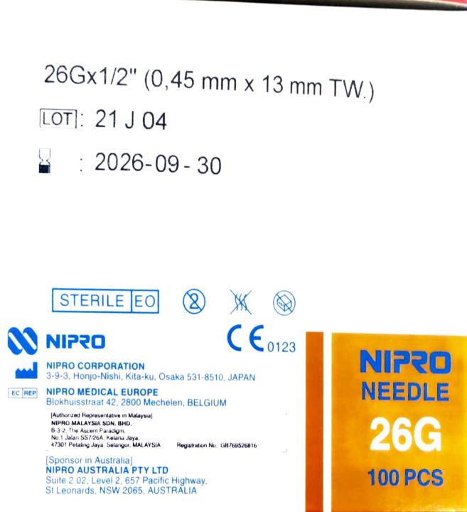 NIPRO NEEDLE 26G X 1/2 INCH (100'S) 20 BOX/CARTON EXPIRY 2026 | Lazada
