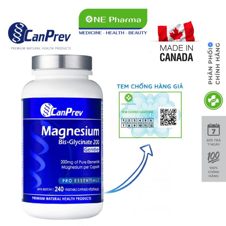 Viên uống Magnesium Bis Glycinate 200 Gentle Canprev Canada; Magie ...