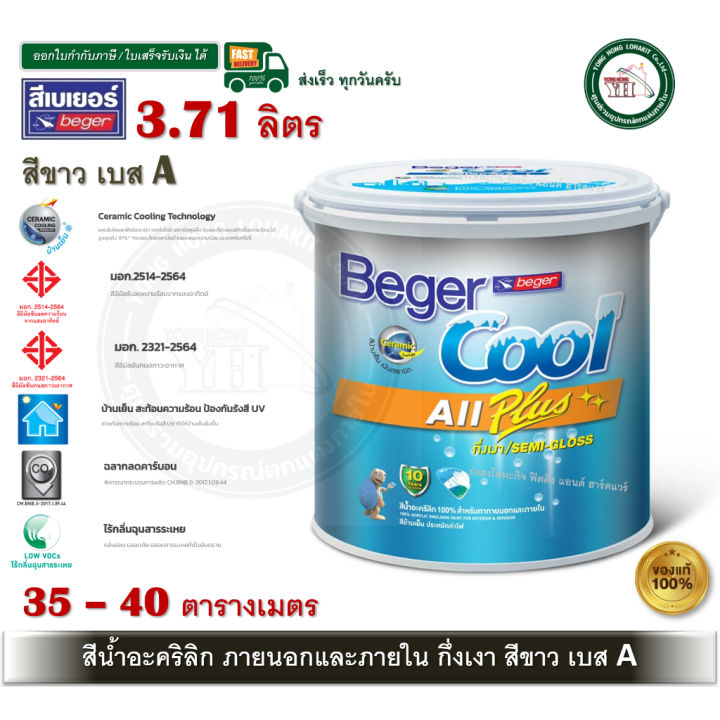 BegerCool All Plus เบเยอร์คูล ออลพลัส กึ่งเงา Semi-Gloss Beger สีขาวกันร้อน สีน้ำ สีน้ำภายนอก สี ...