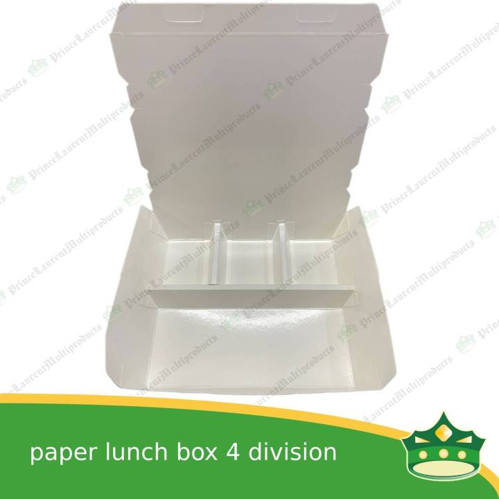 [25 pcs] BIG paper lunch box 4 division white laminated leak proof for ...