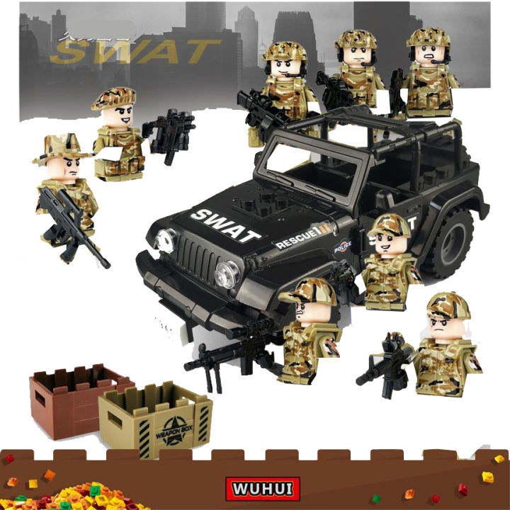WUHUI 8+1PCS SWAT Military Army WW2 Minifigures Toy Building Kit Toys ...