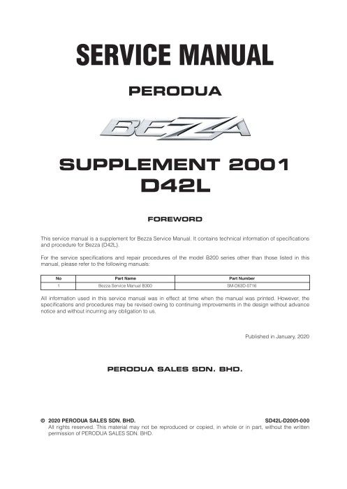 Perodua Bezza 2016 - 2025 Original Copy Complete Factory Workshop Repair Service Manual | Lazada
