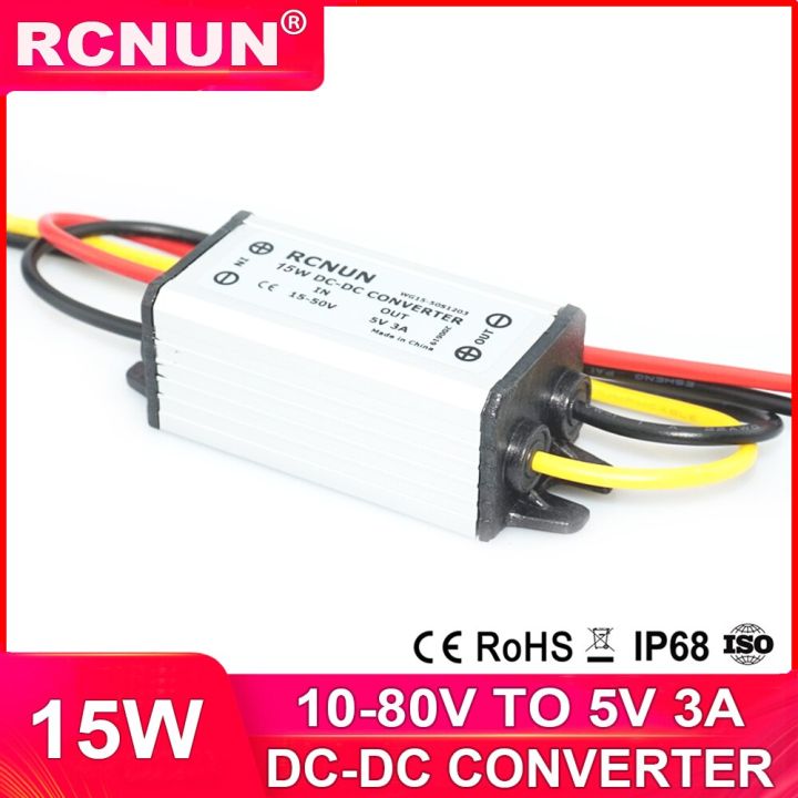 RCNUN 12V 24V 36V 48V 60V TO 5V 3A Step Down DC DC Converter 10-80 Volt to 5 Volt 15W Buck Power ...