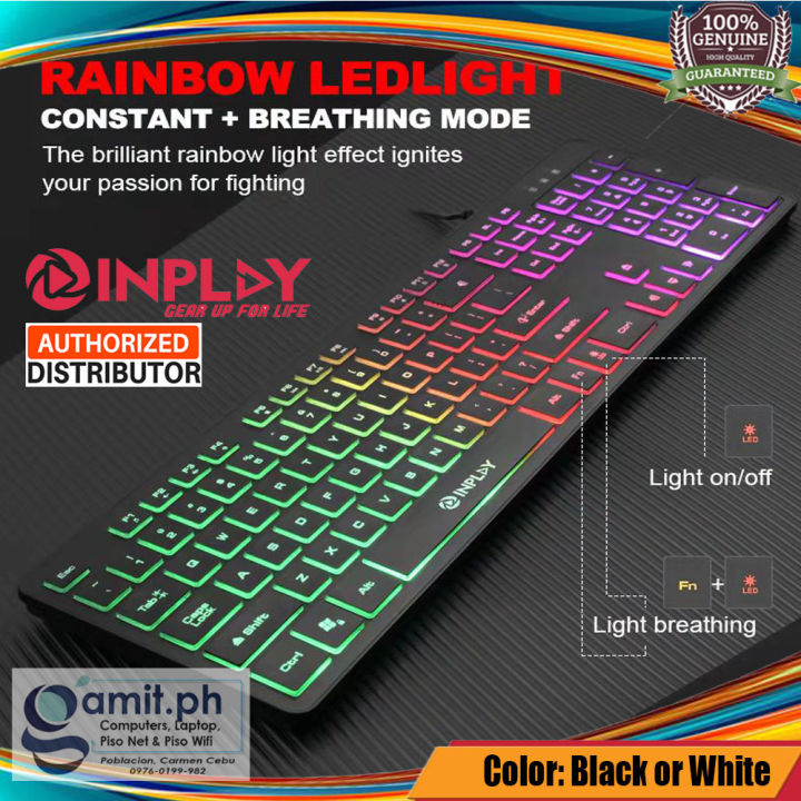 INPLAY Kb066 Usb Wired Rgb Smooth Touch Silent Keyboard Black White For ...