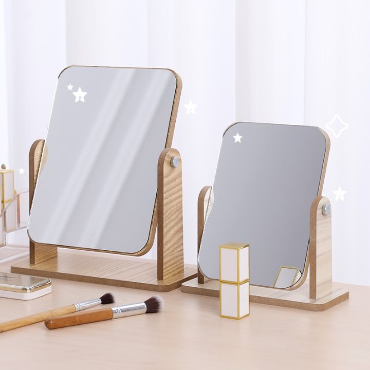 360 Degree Adjustable Wooden Mirror Stand - Portable Table Desk Mirror ...