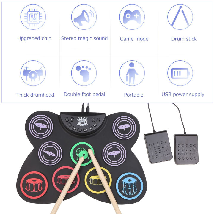 Portable Roll Drum Kit Silicone Roll Electronic Drum Roll Drum Sets ...